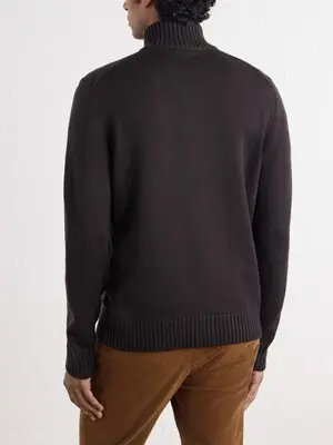 SLOWEAR Virgin Wool High Neck Cardigan - Brown