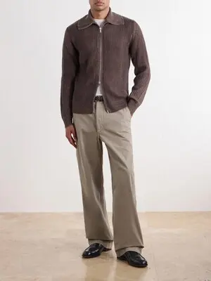 SLOWEAR Zanone Ribbed Virgin Wool Zip-up Sweater