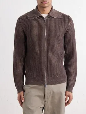 SLOWEAR Zanone Ribbed Virgin Wool Zip-up Sweater