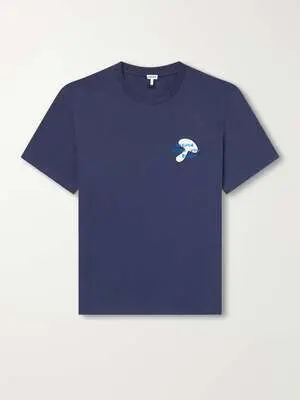 Loewe Embroidered Cotton-jersey T-shirt - Navy