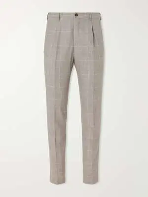 SLOWEAR Tapered Prince Of Wales Checked Wool And Cashmere-blend Trousers - Gray
