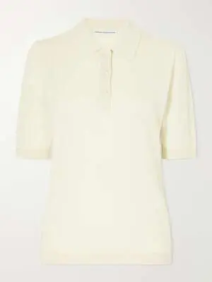 Studio Nicholson Ribbed Merino Wool And Silk-blend Polo Sweater - Cream