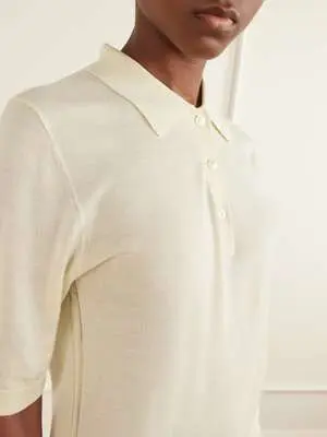 Studio Nicholson Ribbed Merino Wool And Silk-blend Polo Sweater