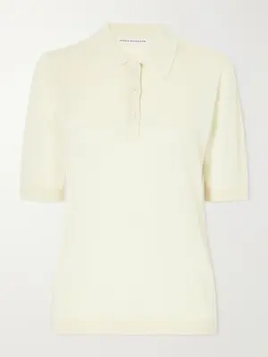 Studio Nicholson Ribbed Merino Wool And Silk-blend Polo Sweater - Neutrals