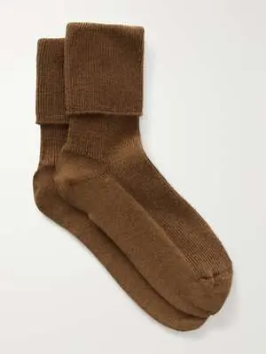 Johnstons Of Elgin Ribbed Cashmere-blend Socks - Light Brown