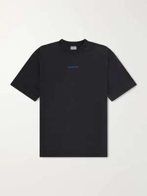 Balenciaga Logo-embroidered Cotton-jersey T-shirt - Navy