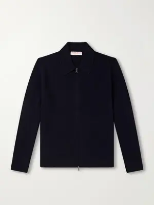 Orlebar Brown Shelby Ribbed Merino Wool Zip-up Sweater - Blue