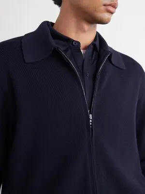 Orlebar Brown Shelby Ribbed Merino Wool Zip-up Sweater - Blue