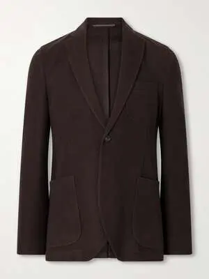 SLOWEAR Wool-blend Woven Waffle Jersey Blazer - Brown
