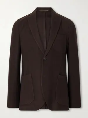 SLOWEAR Wool-blend Woven Waffle Jersey Blazer - Brown