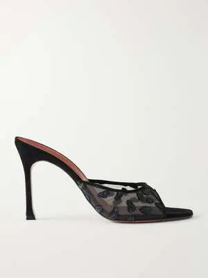 Amina Muaddi Alexa 95 Embellished Mesh Sandals - Black