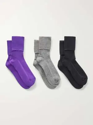 Johnstons Of Elgin Set Of Three Ribbed Cashmere-blend Socks - Multi