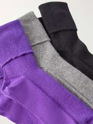 Johnstons Of Elgin Set Of Three Ribbed Cashmere-blend Socks