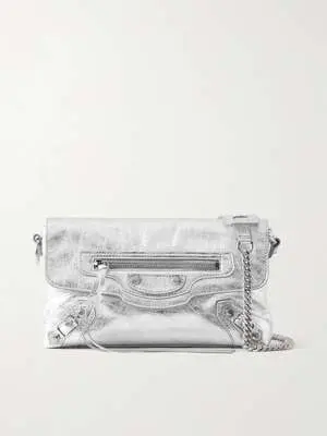 Balenciaga Le City Crinkled-leather Shoulder Bag - Silver