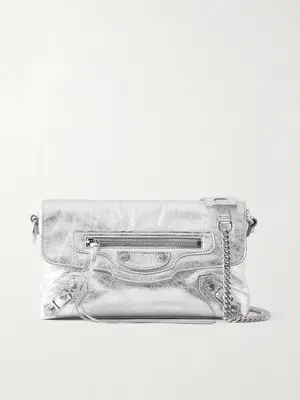 Balenciaga Le City Crinkled-leather Shoulder Bag - Silver