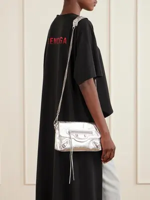 Balenciaga Le City Crinkled-leather Shoulder Bag - Silver
