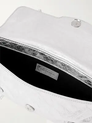 Balenciaga Le City Crinkled-leather Shoulder Bag - Silver