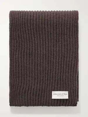 Johnstons Of Elgin Lovat Cashmere Ribbed Scarf - Dark Brown