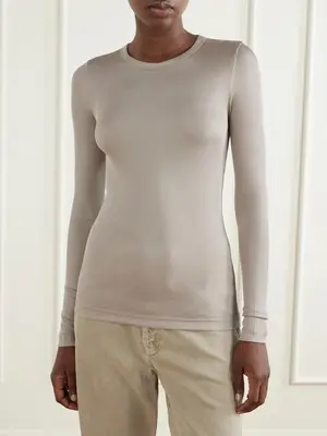 AGOLDE Delphi Ribbed Stretch Long Sleeve T-shirt - Brown