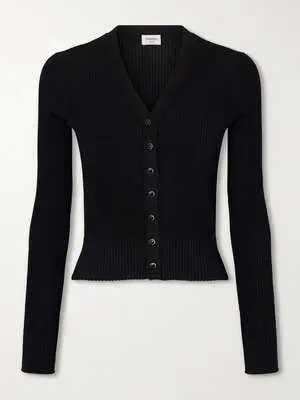Saint Laurent Ribbed Cardigan - Black