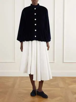 LES VACANCES D'IRINA Gathered Cotton-velvet Blouse