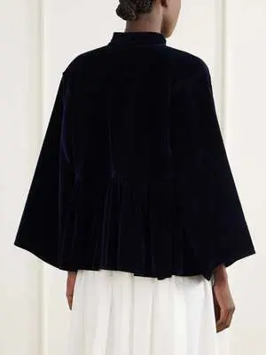 LES VACANCES D'IRINA Gathered Cotton-velvet Blouse