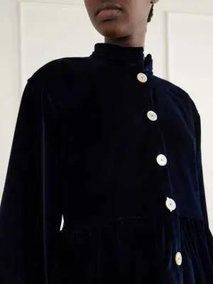 LES VACANCES D'IRINA Gathered Cotton-velvet Blouse