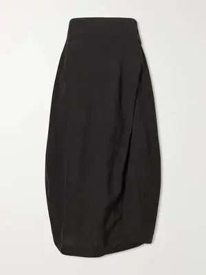 Studio Nicholson Pleated Linen-blend Midi Skirt - Dark Gray