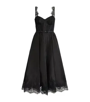Zimmermann Linen-silk Lace-trim Valiant Midi Dress - Black