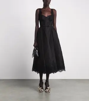 Zimmermann Linen-silk Lace-trim Valiant Midi Dress - Black