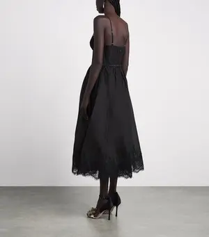 Zimmermann Linen-silk Lace-trim Valiant Midi Dress - Black