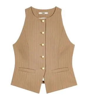 Maje Wool-blend Striped Waistcoat - Beige