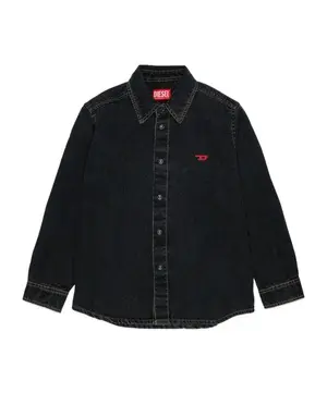 DIESEL® Embroidered-logo Denim Shirt - Black/dark Grey