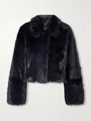 Nour Hammour Cameron Cropped Shearling Jacket - Blue