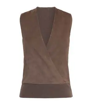 Max Mara Wool-cashmere-lamb Suede Sleeveless Wrap Waistcoat - Brown