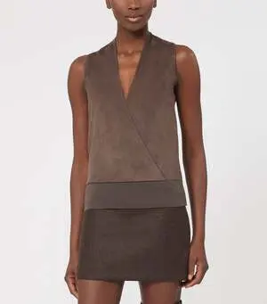 Max Mara Wool-cashmere-lamb Suede Sleeveless Wrap Waistcoat