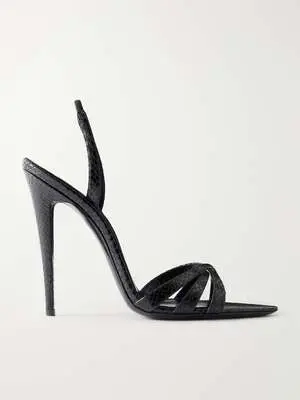 Saint Laurent Kate Snake-effect Leather Slingback Sandals - Black