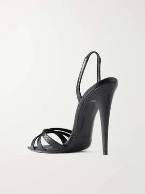 Saint Laurent Kate Snake-effect Leather Slingback Sandals