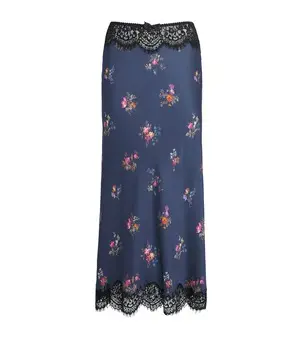 SELF-PORTRAIT Satin Floral Print Maxi Skirt