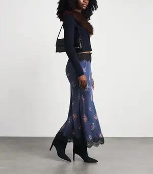 SELF-PORTRAIT Satin Floral Print Maxi Skirt
