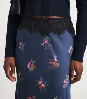 SELF-PORTRAIT Satin Floral Print Maxi Skirt