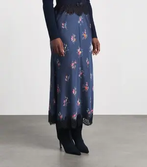 SELF-PORTRAIT Satin Floral Print Maxi Skirt