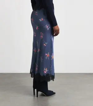 SELF-PORTRAIT Satin Floral Print Maxi Skirt