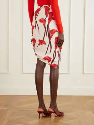 Carolina Herrera Asymmetrical Floral-print Cady Midi Skirt