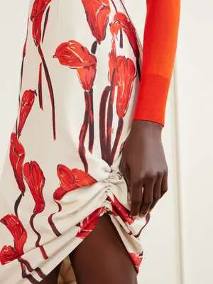 Carolina Herrera Asymmetrical Floral-print Cady Midi Skirt