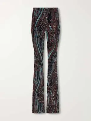 Etro Paisley-appliquéd Mesh Flared Pants - Brown