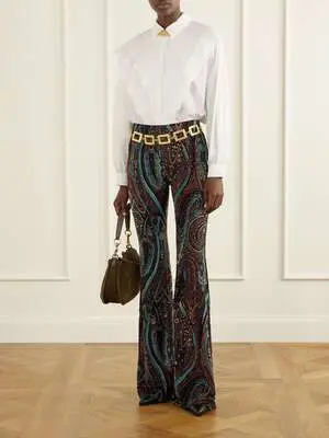 Etro Paisley-appliquéd Mesh Flared Pants
