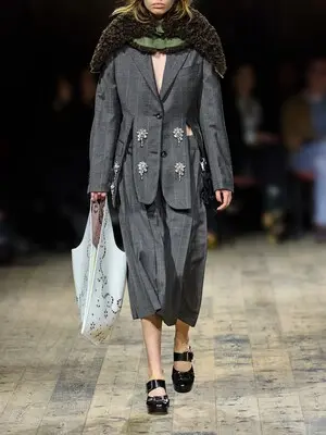 Simone Rocha Embellished Prince Of Wales Stretch-wool Blazer - Gray