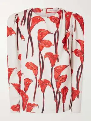 Carolina Herrera Floral-print Cady Blouse - Red
