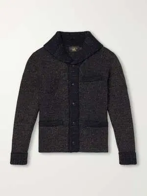 Ralph Lauren Shawl-collar Mélange Wool, Cotton And Silk-blend Cardigan - Navy